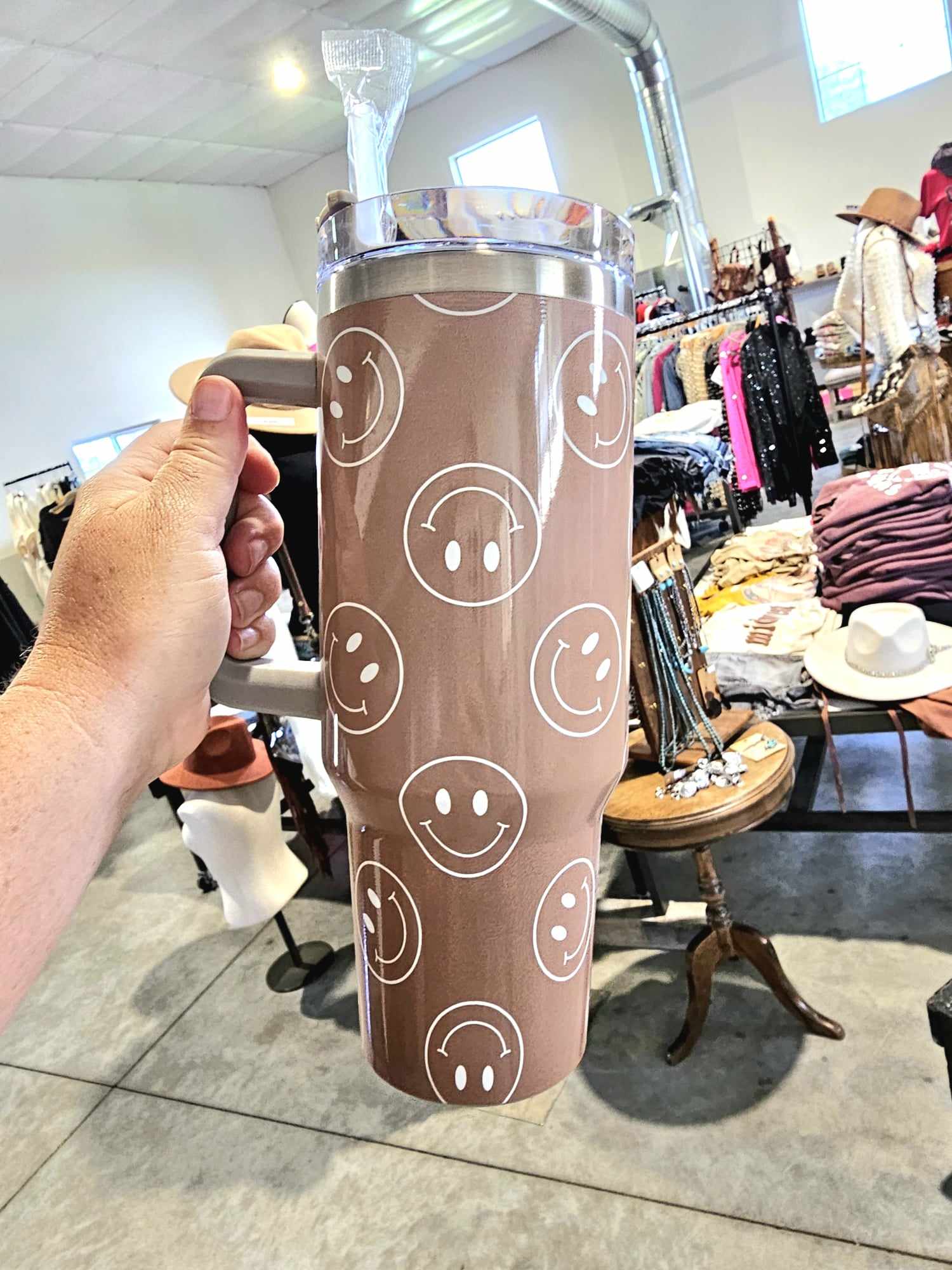 Tumbler - Tan Smiley – Blair Blue Bonnet Boutique