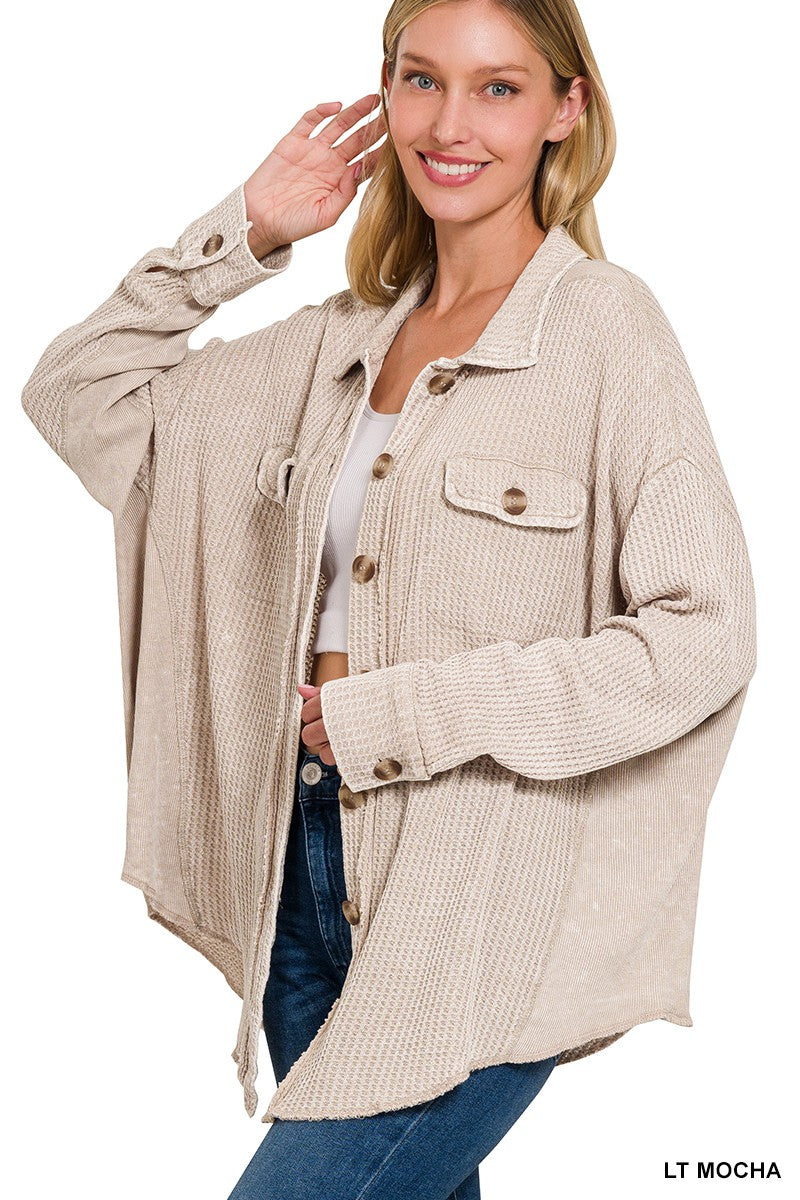 Zenana Acid Washed Waffle Shacket - Light Mocha – Blair Blue Bonnet ...